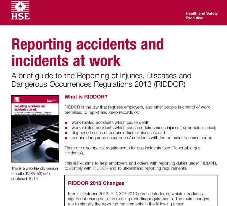 Reporting of Injuries, Diseases and Dangerous Occurrences Regulations ...